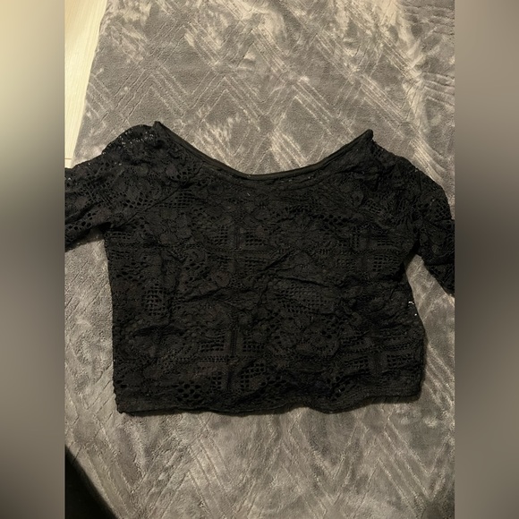 Tops | Lacy Black Cropped Top | Poshmark